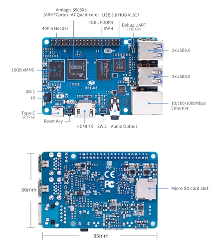 youyeetoo BPI-M5 Amlogic S905X3 Single Board Computer with 4GB RAM and 16G eMMC for AIOT Support Android Debian Raspbian Armbian