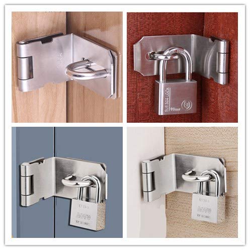 90 Degree 4 Inch Right Angle Padlock Hasp, Stainless Steel Safety Door Latches, Solid Gate Latches Brushed Finish
