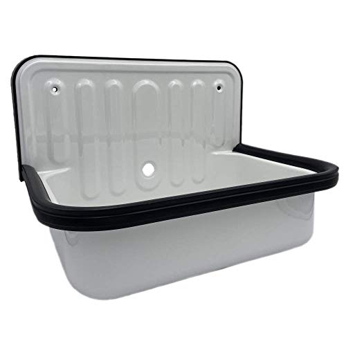 Alape Bucket Sink Wall Mounted Small Service Sink Glazed Steel Utility Sink, With Overflow, Dark Black Trim