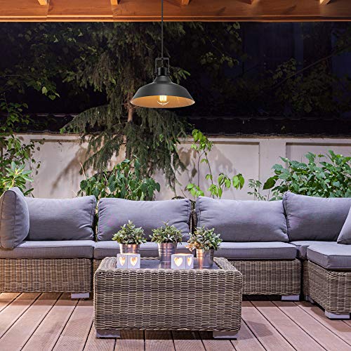 Globe Electric 44476 1-Light Outdoor Indoor Pendant Lighting, Matte Black, Textured Socket, Outdoor Lighting Modern, Outdoor Light Fixture, Porch Light, Kitchen Island, Pendant Light Fixture