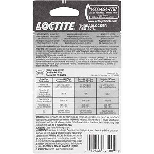 Loctite 209741 Threadlocker Red 271, 0.2 Ounce - 6 Pack