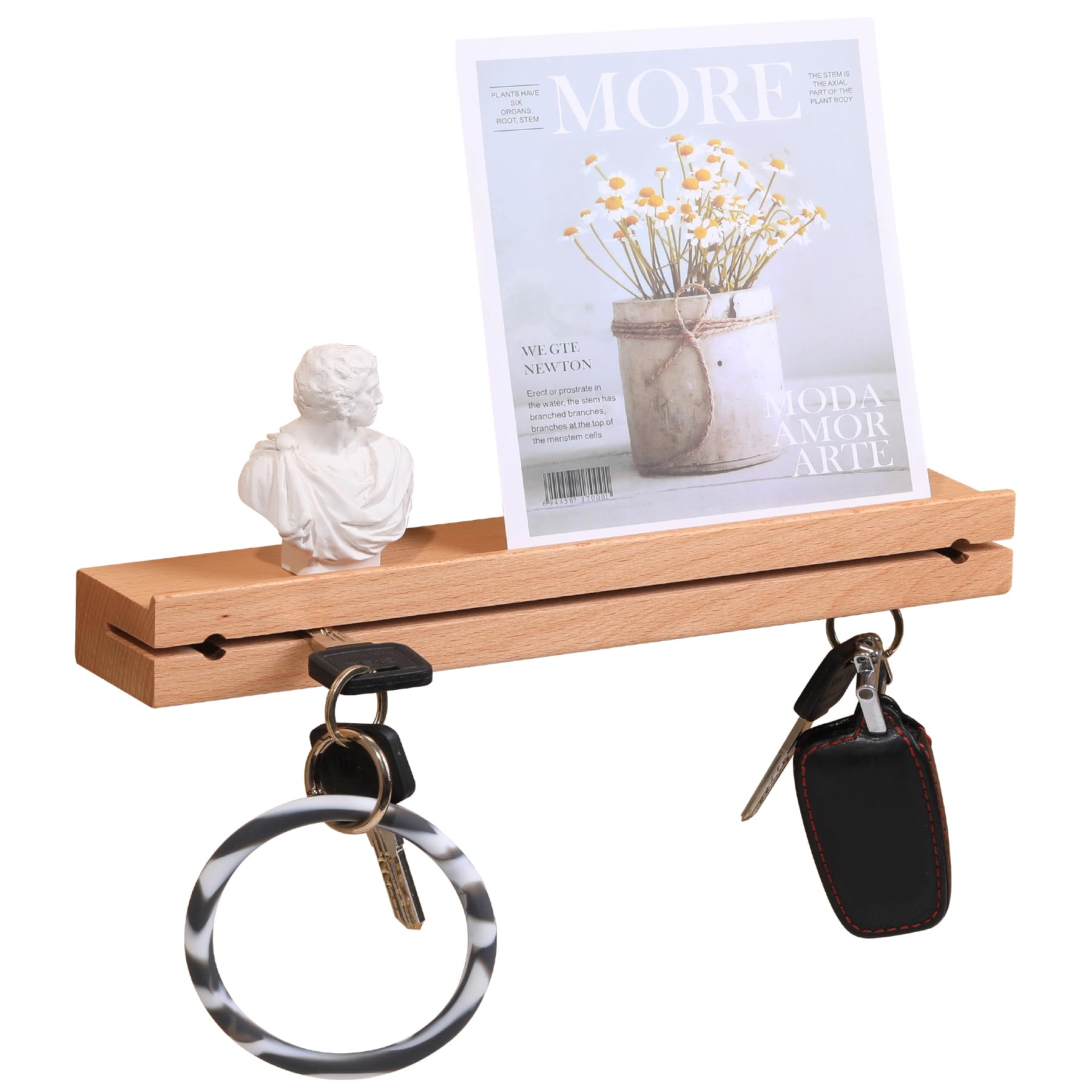 Gartely Wooden Wall Key Holder with Shelf Wood Key Rack Wall Magnetic Key Holder Board Magnet Key Storage Hook Wood Floating Shelf with Neodymium Magnets