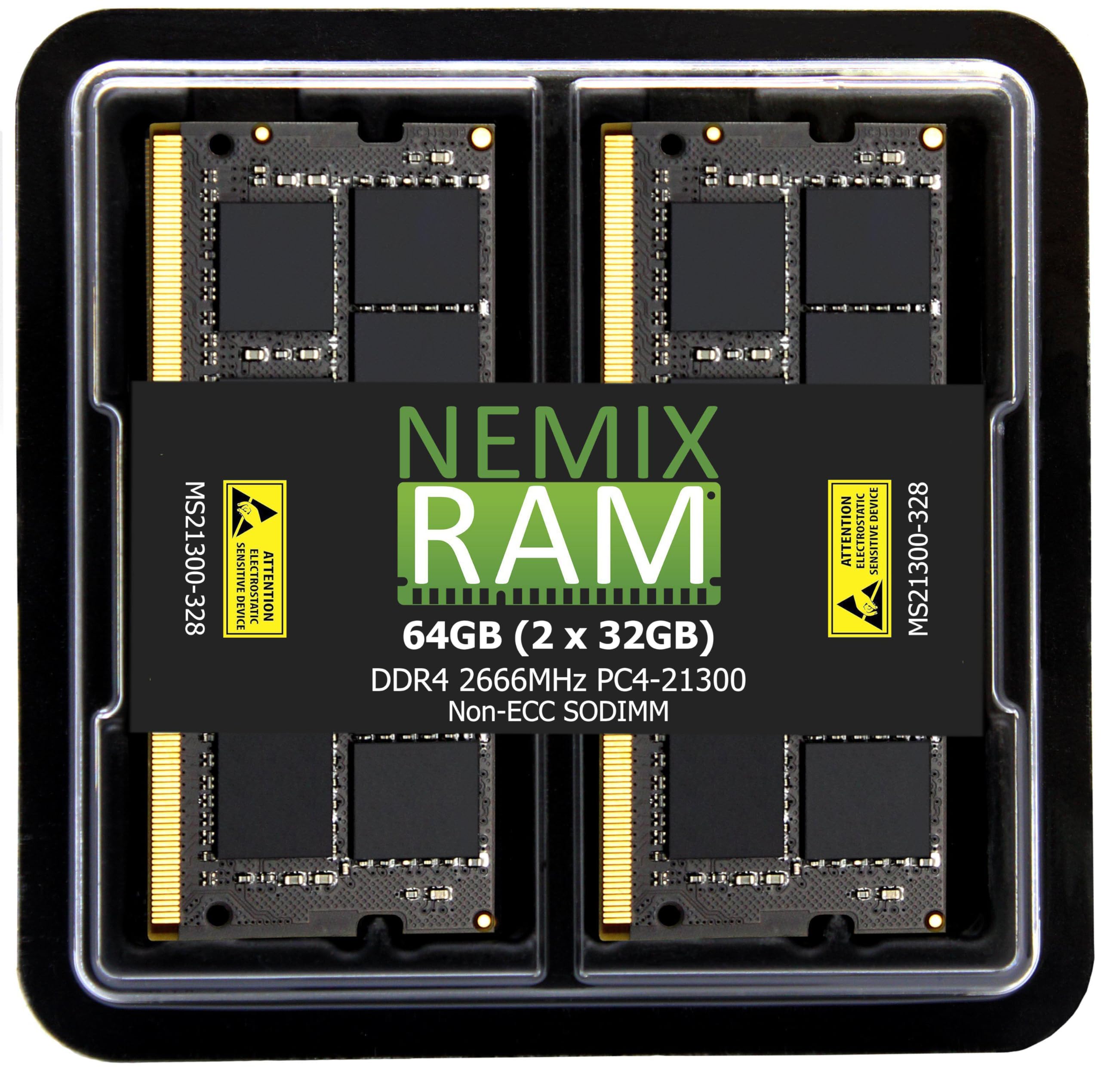 NEMIX RAM 64GB (2X32GB) DDR4 2666MHZ PC4-21300 2Rx8 1.2V CL19 260-PIN Non-ECC SODIMM Laptop PC Memory KIT