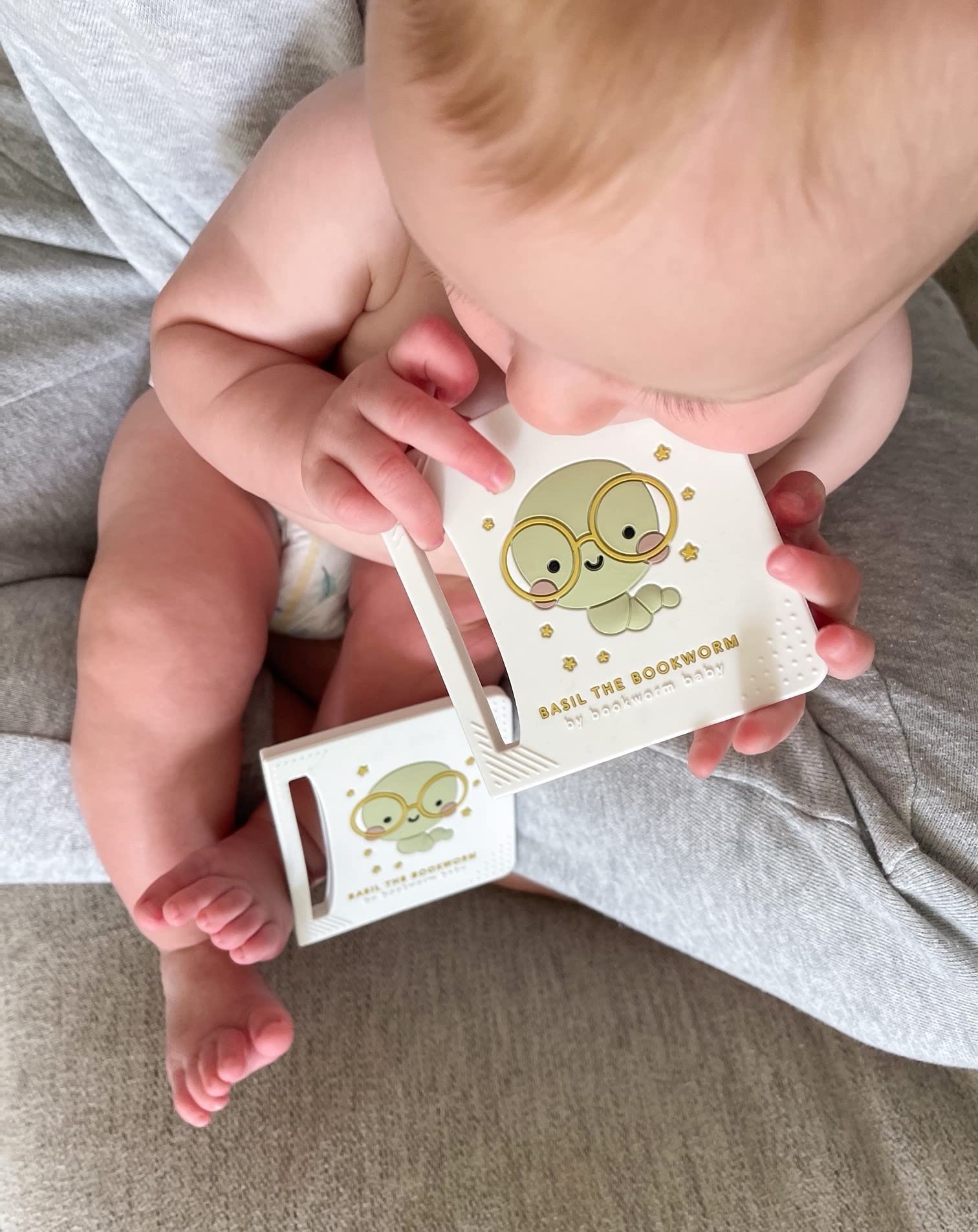Basil The Bookworm Baby Teether - Premium BPA Free Silicone Teething Toy | Perfect for Baby Showers | Unique Book-Shaped Design | Freezer & Dishwasher Safe (Age: 3+ Months)