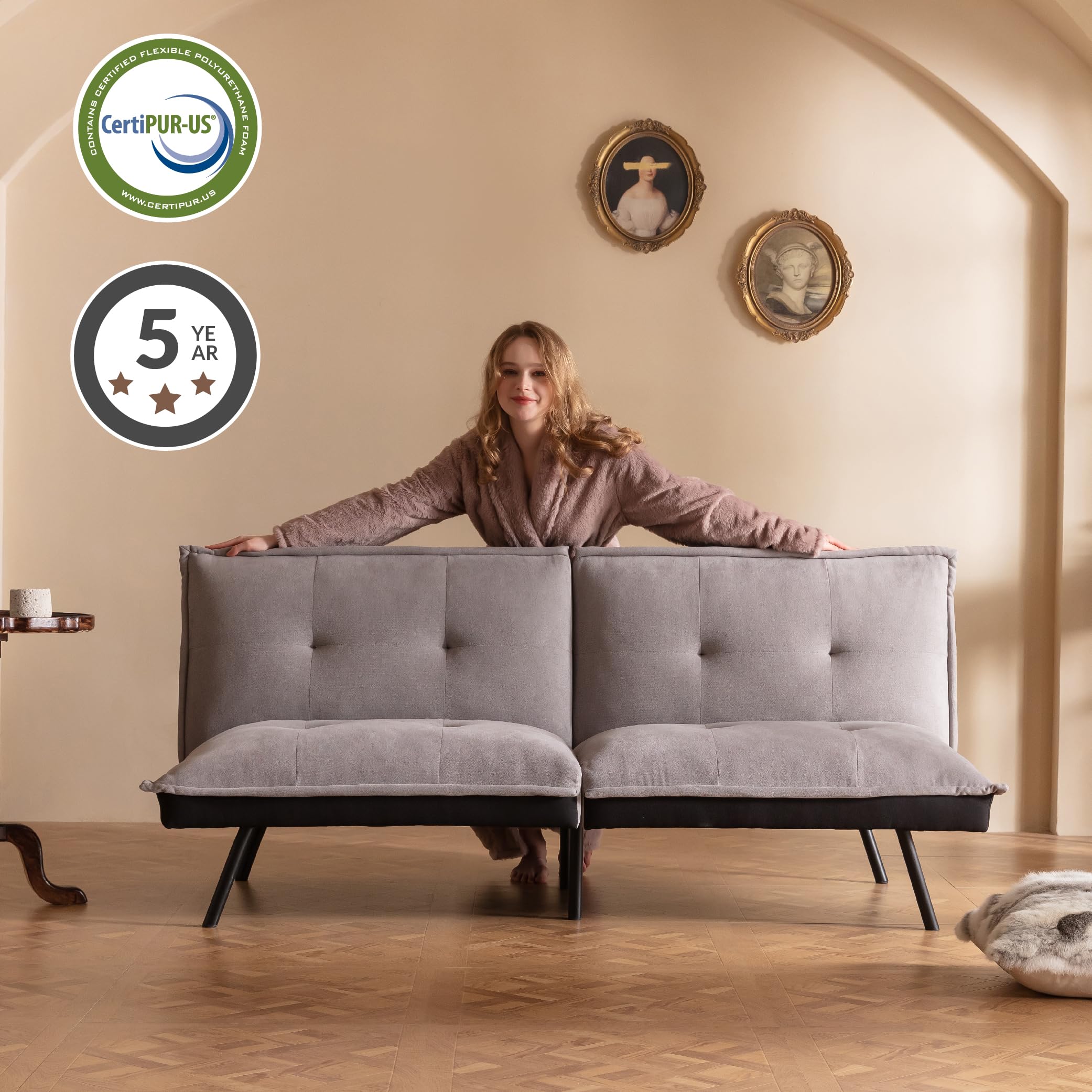 Futon Sofa Bed, Memory Foam Futon Couch with Adjustable Backrest, Multi-Functional Design Convertible Sofa Bed, Space-Saving Sleeper Sofa for Living Room(Brown-New)