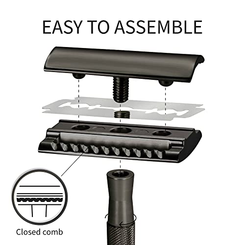 Bambaw Double Edge Safety Razor, Single Blade Razor for Men with Razor Stand, Men's Safety Shaving Razors β Black