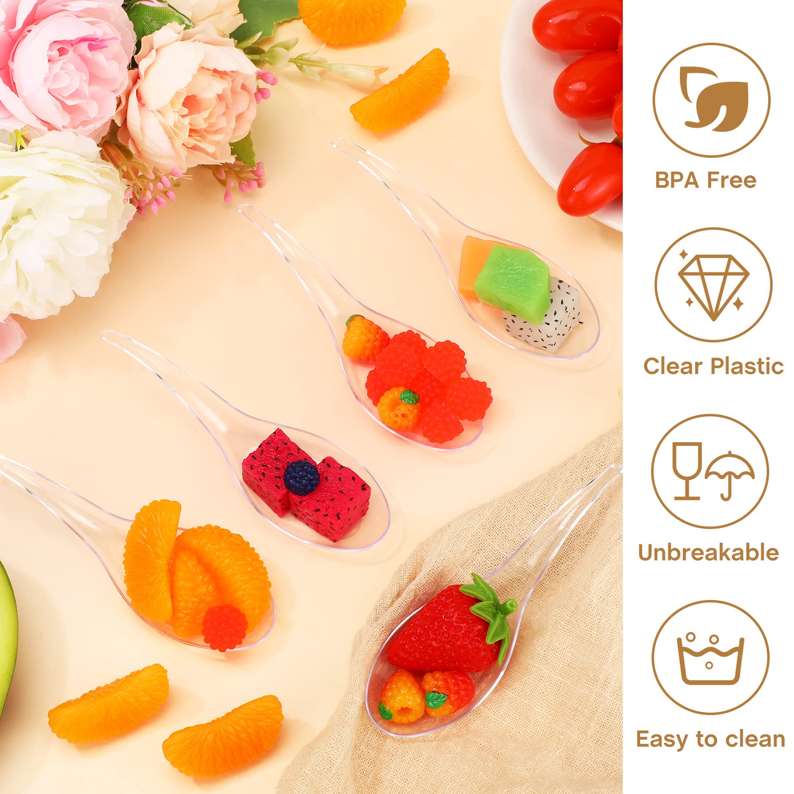 400 Pieces Tasting Mini Spoons Disposable Mini Dessert Spoons Appetizer Spoons Plastic Asian Soup Spoons Bulk Clear Serving Spoons for Desserts, Sushi, Dipping Sauces, Ice Cream