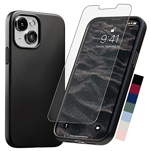 AloCase Compatible with iPhone 13 Mini Case Black Silicone with Screen Protector [6ft Drop Tested] Slim Protective Phone Cover w/Microfiber Lining for Women & Men