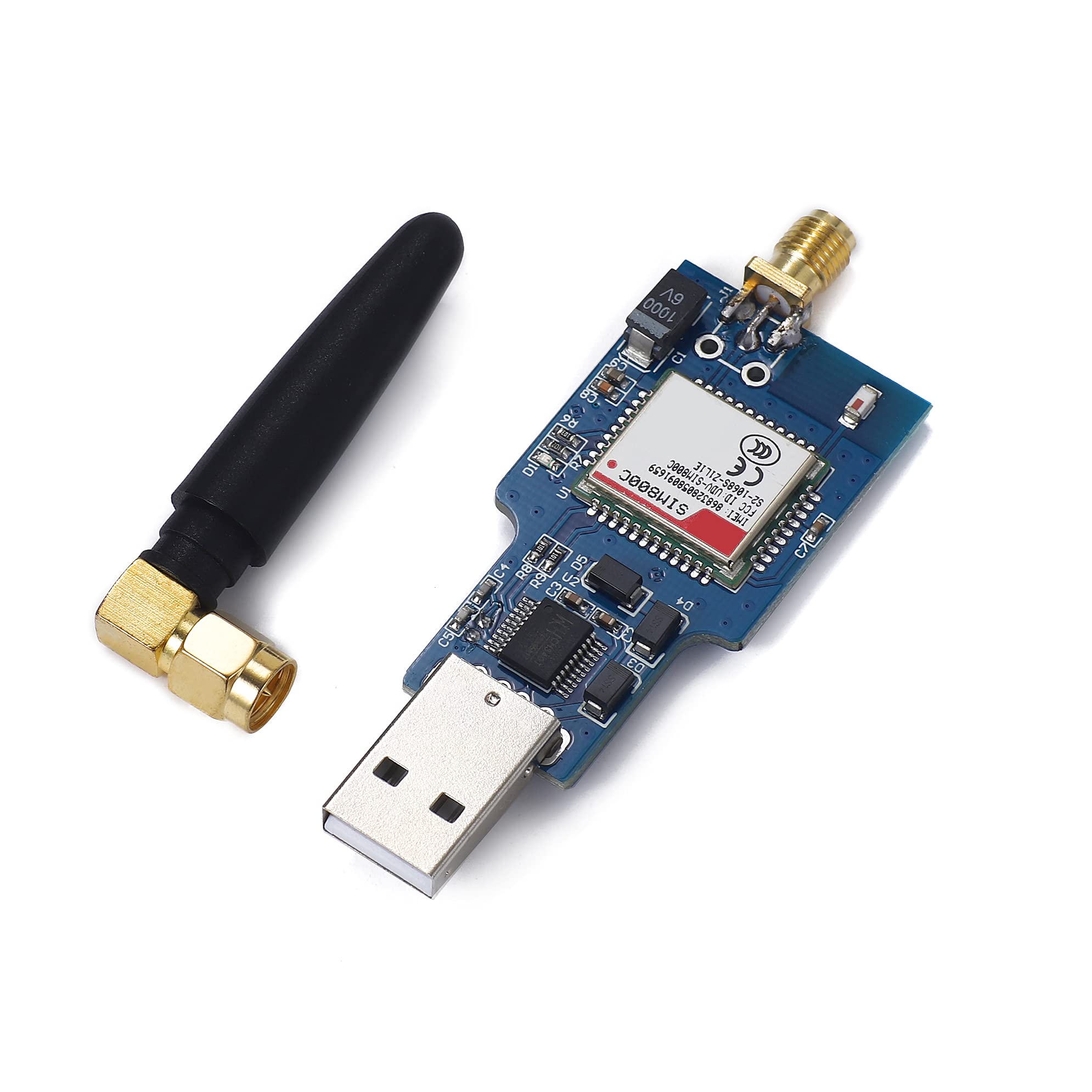 Teyleten Robot SIM800C USB GSM GPRS Wireless Module Quad-Band, 850/900/1800/1900MHz, CH340T USB Chip Support 2G 3G 4G SIM Card USB Communication SMS Data Transmission with Antenna ďźSIM800C is Newďź