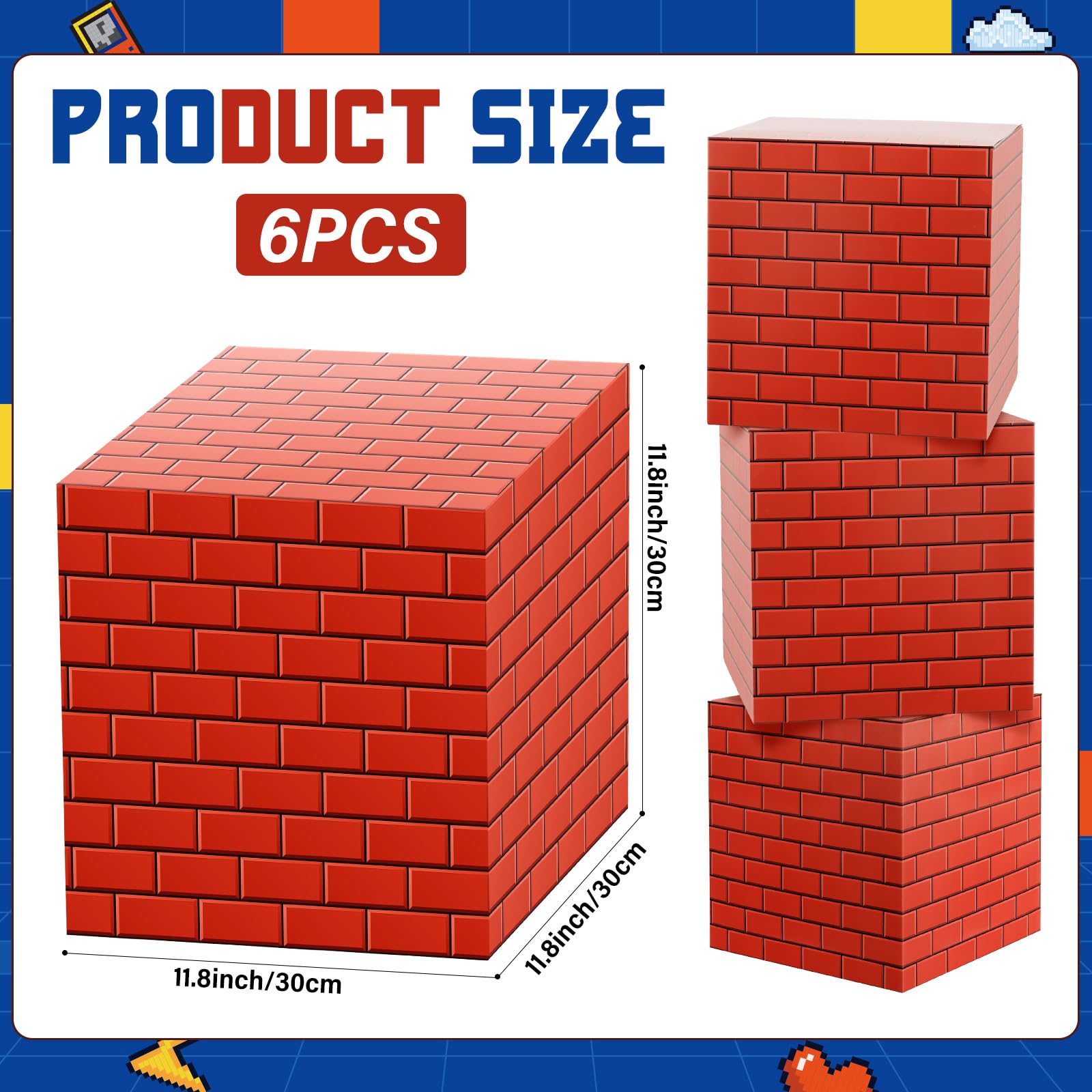 6 Pcs Brick Block Boxes 11.8 Inch, Halloween Trunk or Treat Decorations, Party Favor Box, Mystery Boxes, Props Boxes for Game Party Decorations Birthday Party Supplies