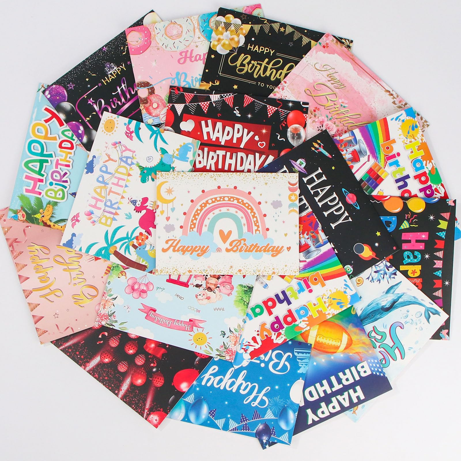 72 Happy Birthday Cards with Envelopes, Birthday Cards Bulk with Box, Blank Inside, 24 Unique Designs, 5x7 inches, Assorted Birthday Greeting Cards for Kids and Women
