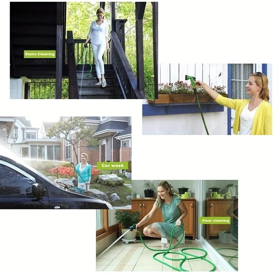 Expandable Garden Hose 100ft-Water hose, 7 Function Nozzle,Light weight,For gardening, car washing, pets, outdoors. (Green)