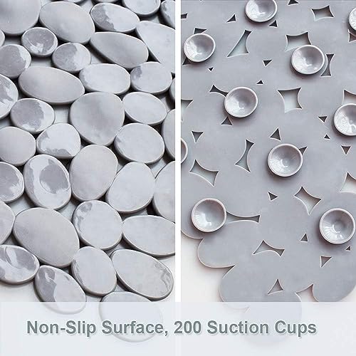 Bathtub Mat Non Slip 2 Pack, 35 x 16 Inches Pebble Shower Mat with Suction Cups and Drain Holes, Bath Mat for Shower,Bathroom tub (Grey)