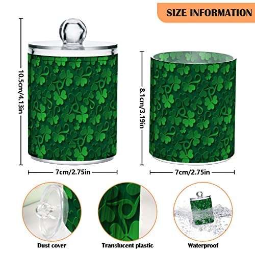 ALAZA 4 Pack Qtip Holder Dispenser Shamrock St. Patrick's Day Bathroom Organizer Canisters for Cotton Balls/Swabs/Pads/Floss,Plastic Apothecary Jars for Vanity