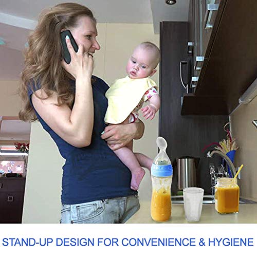 Baby Mate 2 PCS Silicone Baby Food Dispensing Spoon (Blue, 4oz/120ml, Ideal for 4 Months+ Babies) - Squeeze Feeder with Spoon - Spoon Bottle for Baby - Baby Spoon Feeder Bottle Baby Solid Food Feeder