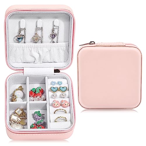 batifine Travel Jewelry Box, Small Travel Jewelry Organizer, Portable Jewelry Box Travel Mini Storage Organizer Portable Display Storage Box For Rings Earrings Necklaces Gifts (Pink)