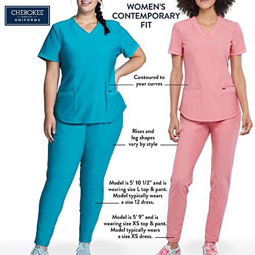 Jogger Scrub Pants for Women 4-Way Stretch with Mid Rise, Cargo Pocket, Superior Performance, and Comfort CK110A, M, Caribbean Blue