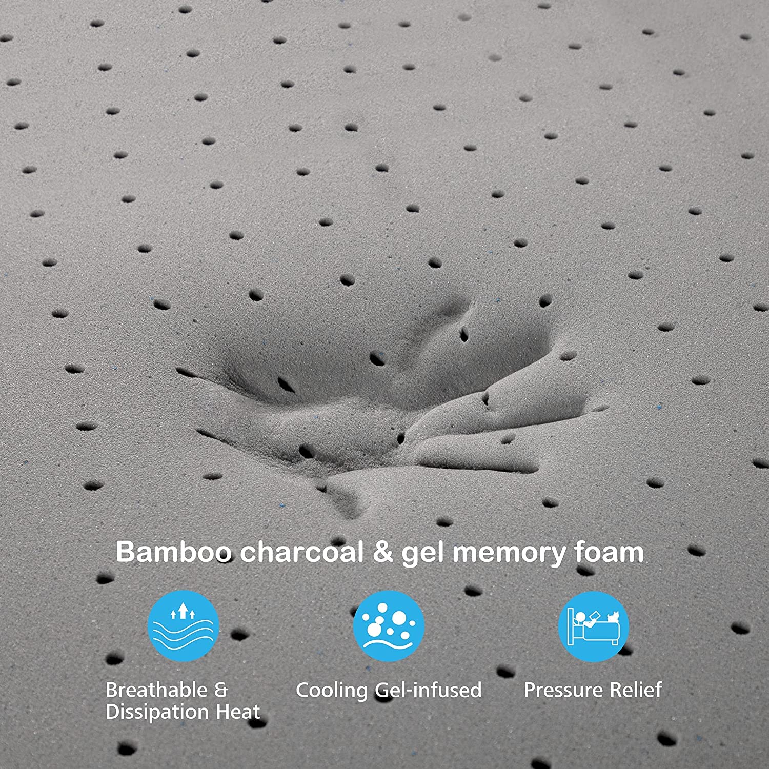 Kescas 8 Inch Bamboo Charcoal Cooling Gel Memory Foam Full Mattress -Medium Firm - with Moisture Wicking Cover and Edge Support for Motion Isolating - Medium Firm