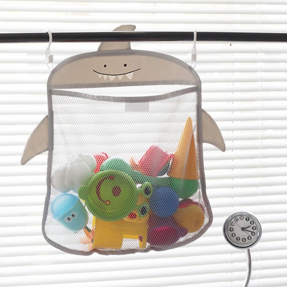 Bath Toy Organizer Cute Baby Hanging Mesh Net Cartoon Tub Toy Storage Large Size and Quick Dry Bathtub Toy Holder (Blue)