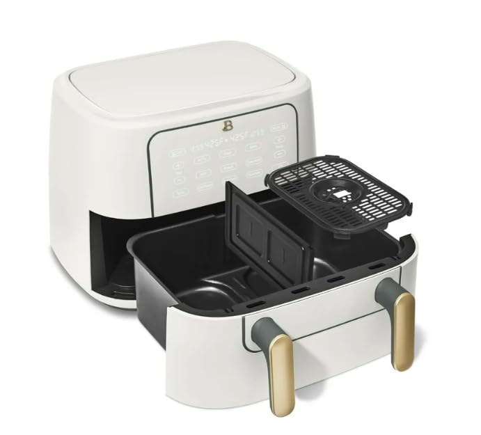 9QT TriZone Air Fryer with White Icing by Drew Barrymore - Large Capacity, Healthy Cooking, and Sleek Design (White)"
