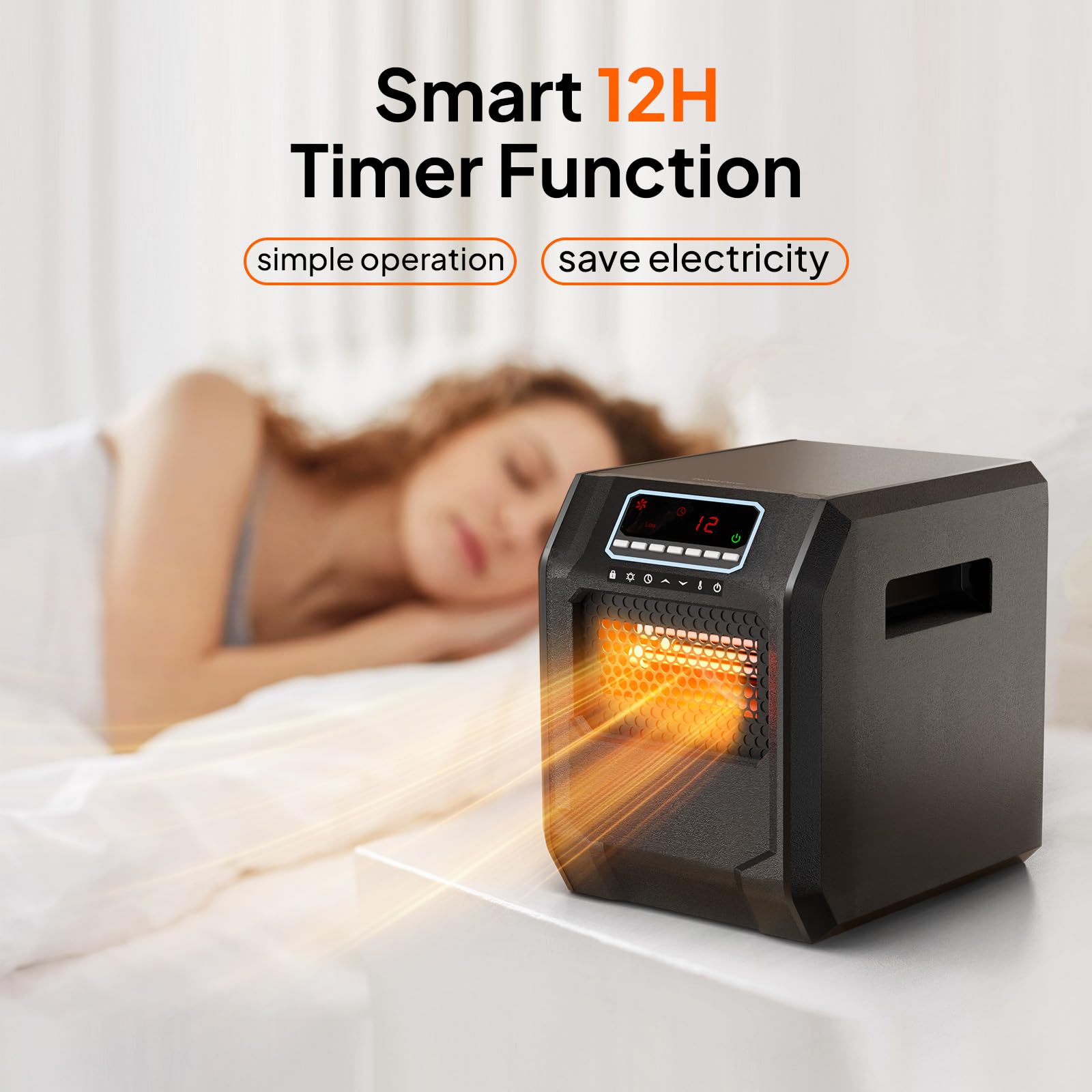 750W/1500W Electric Infrared Quartz Heater w/Remote Control, 4-Element Space Heater with Temperature Control, Timer, Overheat Shut Off Protection, 3 Heat Settings For Home Office Indoor, ETL