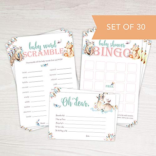 30 Woodland Invitations with Diaper Raffle and Books for the Baby Cards