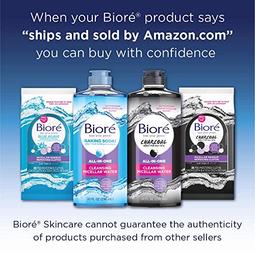 Bioré Charcoal Makeup Removing Cloths, with Micellar Cleansing Water, No-rinse Makeup and Oil Removal, for Oily Skin, 25 Count