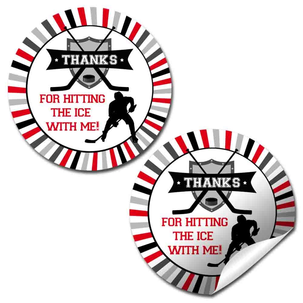 Hockey Themed Birthday Party Thank You Sticker Labels for Boys, 40 2" Party Circle Stickers by AmandaCreation, Great for Party Favors, Envelope Seals & Goodie Bags