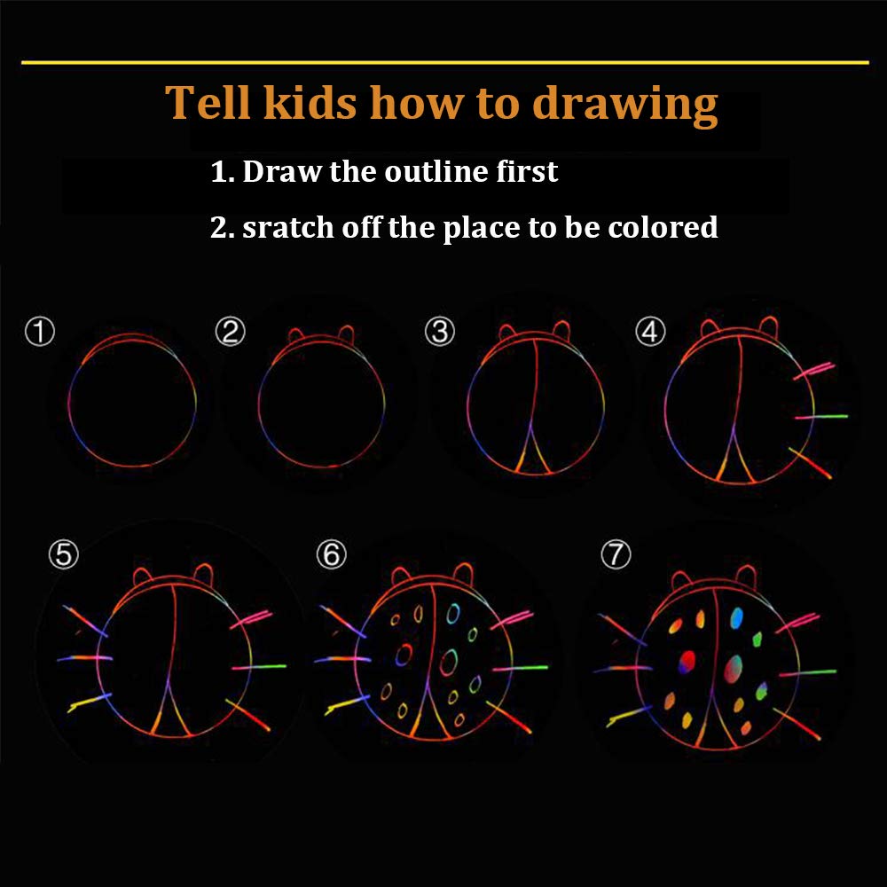 Art Set for Kids Rainbow Magic Scratch Off Paper Black Scratch Sheets Notes Cards Boards Doodle Pads Childrens Crafts Projects Kit for Girls Boys Adults Birthday Christmas Gift