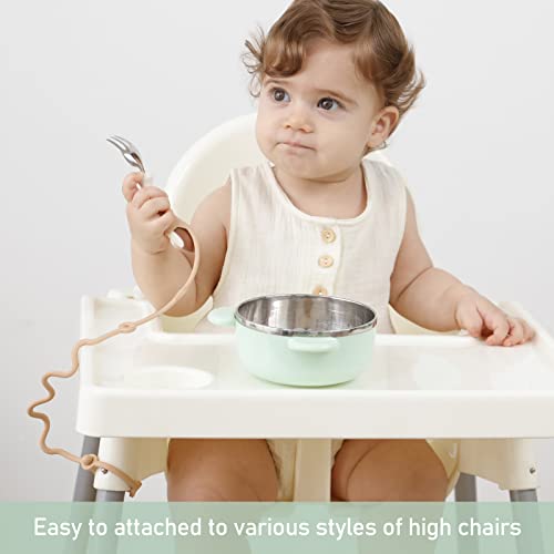 Baby Spoons Self Feeding 6 Month,Toddler Utensils Holder Strap Food Grade Silicone Keep Fork and Spoon Off The Floor Great for Kids,Hook On High Chair(Blue)