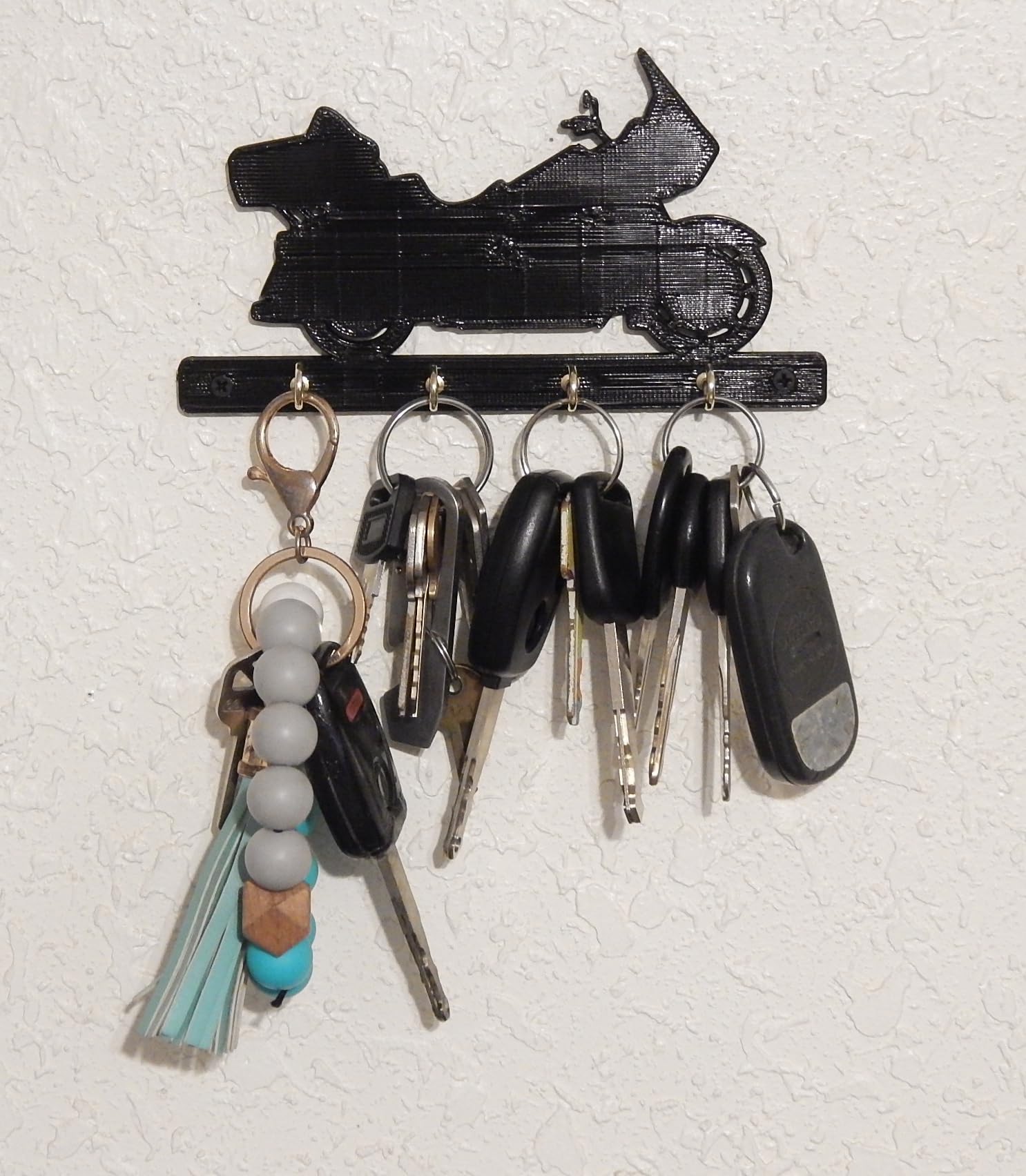 Key Rack Holder Hanger Compatible with Harley Road King Motorcycle Wall Entryway Organization Housewarming New Home Gift - 6" x 3 3/8" x 3/16" - Four Hooks