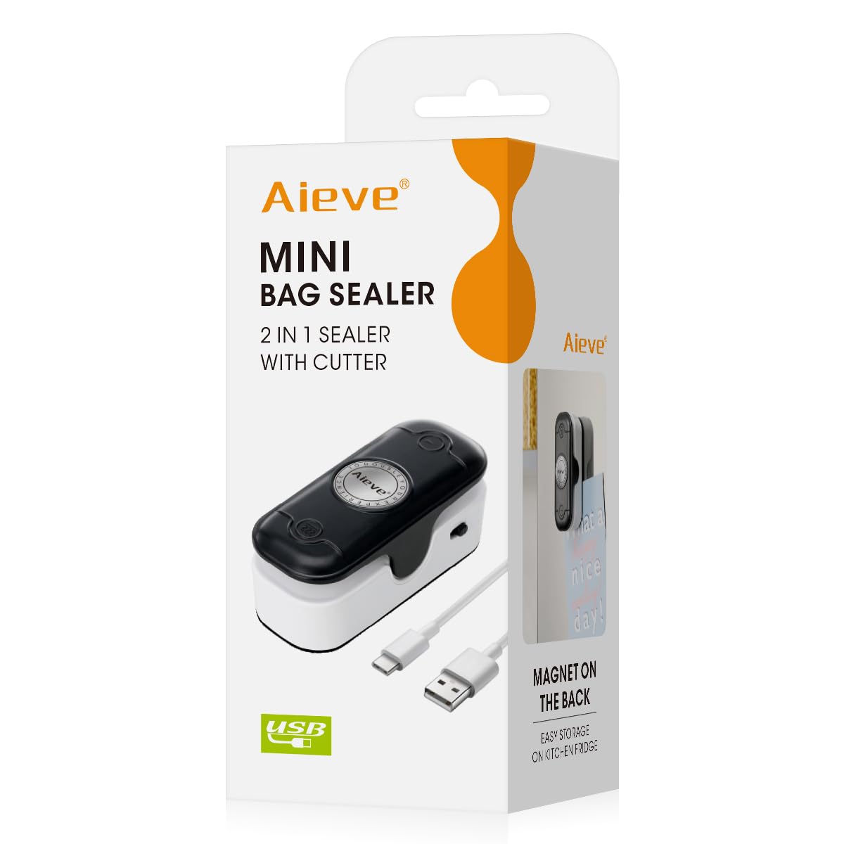 Aieve Bag Sealer Mini, Rechargeable Chip Bag Sealer, Handheld 2 In 1 Heat Seal & Cutter