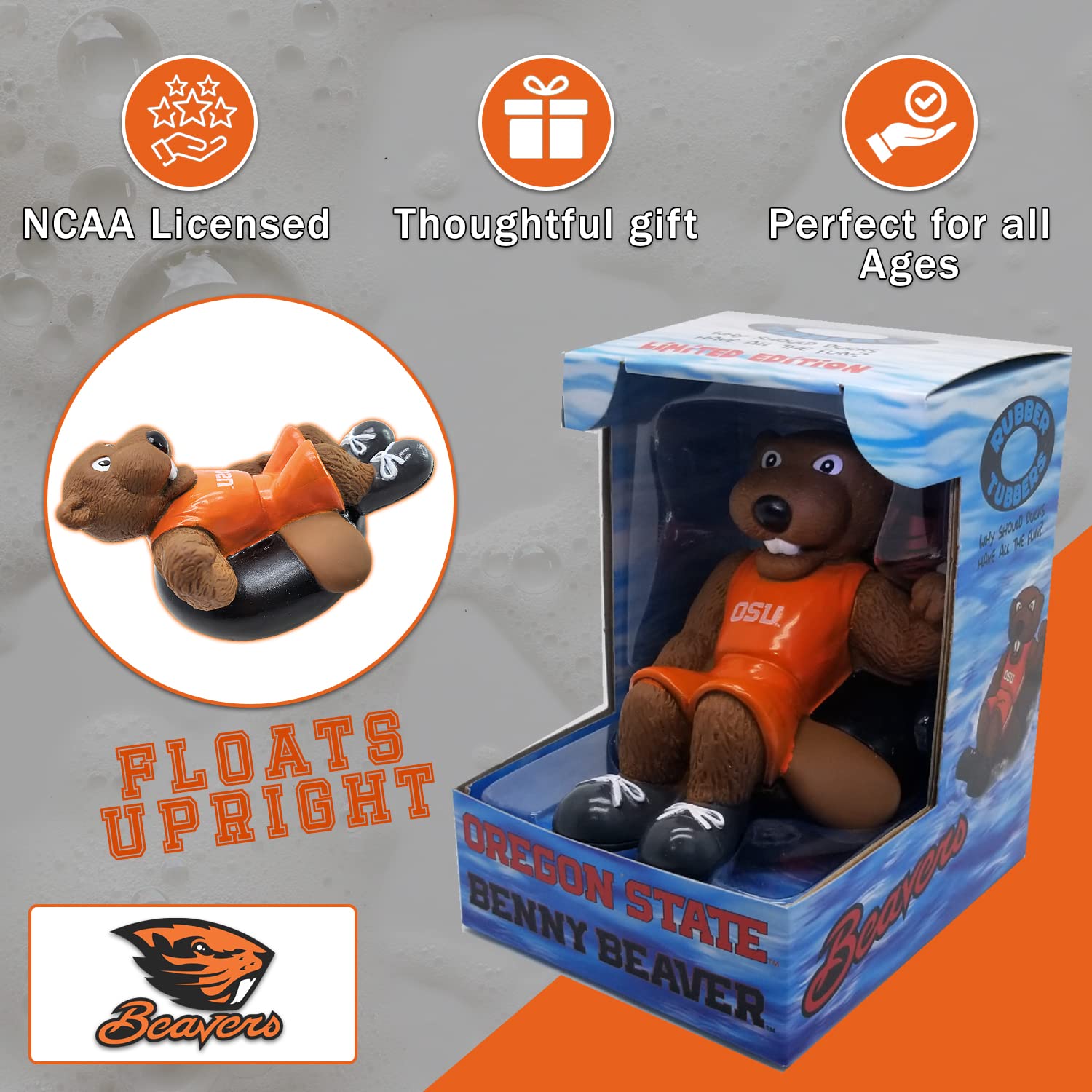 Rubber Tubbers Oregon State Beavers (Benny Beaver) Collegiate Bathtub Toys - Officially Licensed NCAA Team Mascots, Authentic Sports Memorabilia, Novelty Rubber Ducks (Oregon State University)