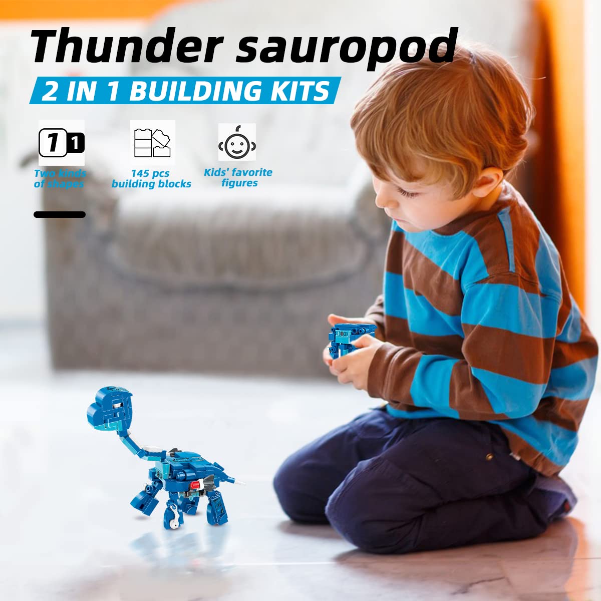 Building Kit Transforming Toys STEM Building Blocks 2 in 1 Construction Toys for Kids Building Set for Boys and Girls Age 6 7 8 9 10 Years (Thunder Sauropod)