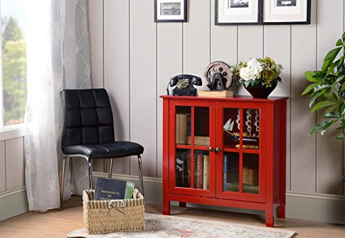 American Furniture Classics OS Home and Office Accent and Display Cabine Glass Door Cabinet, Red Paint