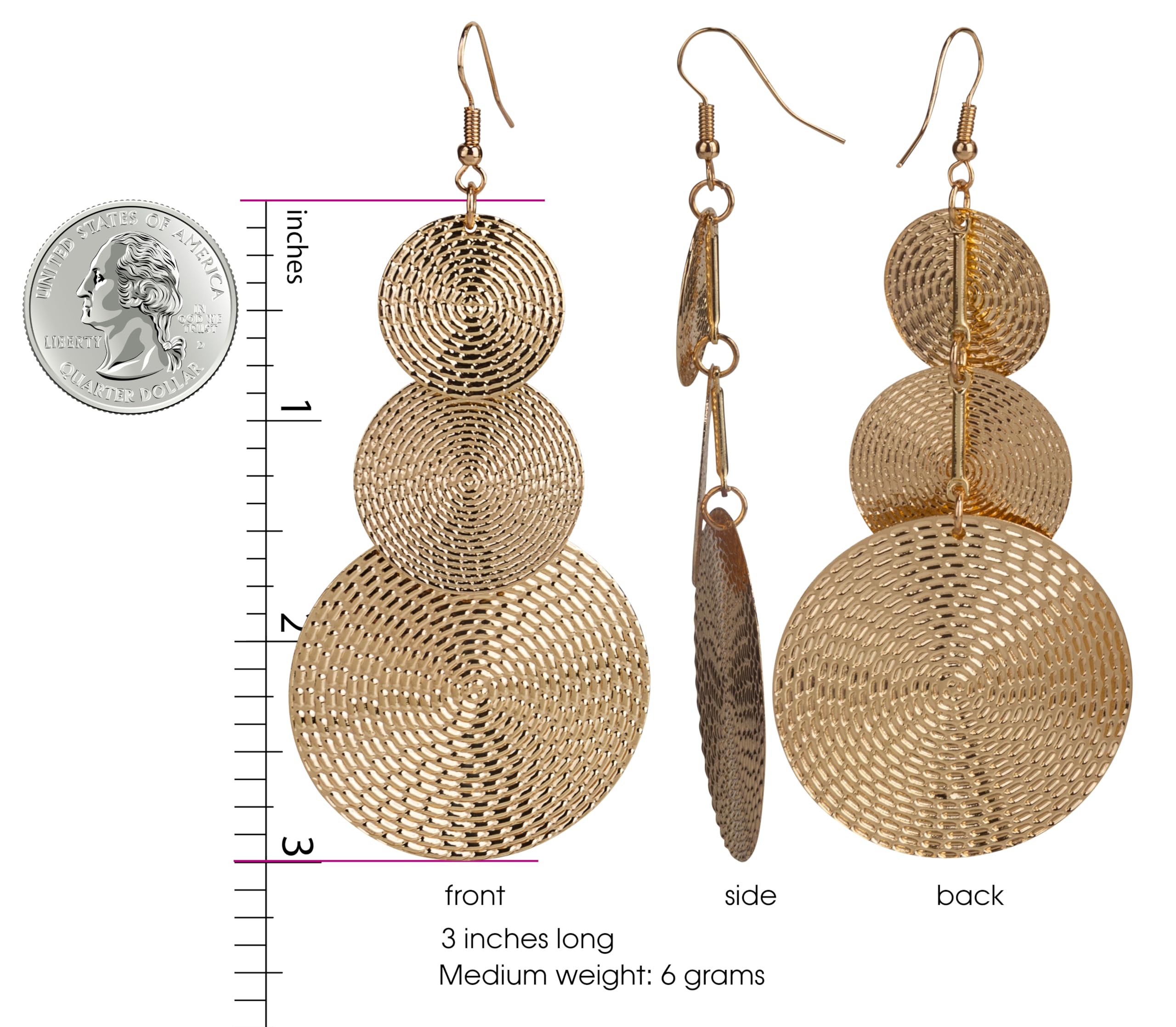 3 Teardrop Earrings in Gold and Silver for Women (Gold)