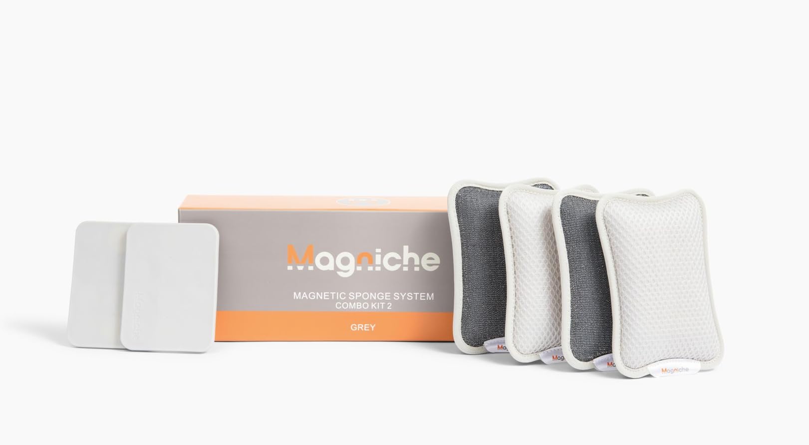 Magniche Magnetic Sponge Holder System -3-in-1 Kitchen Cleaning Combo- Magnetic Sponge Holder for Kitchen Sink, 4 Dual-Sided Dish Sponges & Scrubber, 1-Year Supply Sponges, Long-Lasting Dish Sponge
