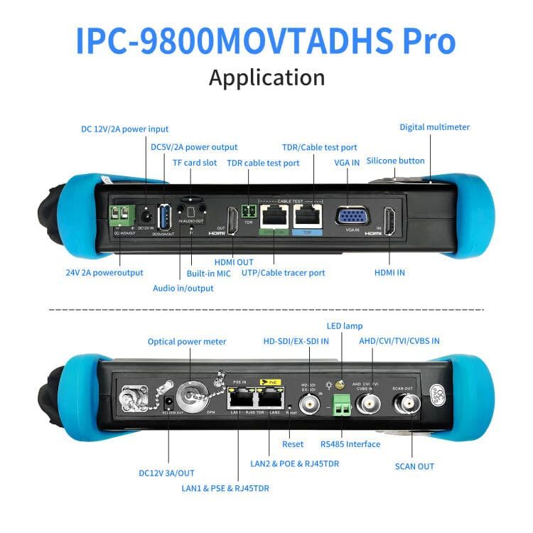 Rsrteng IPC-9800MOVTADHS Pro Full Features CCTV Camera Tester 8K 32MP IP Camera Tester 7-inch IPS Touch Screen Monitor CCTV Tester with 4K HD-TVI CVI AHD SDI Support DMM OPM VFL TDR Features POE HDMI