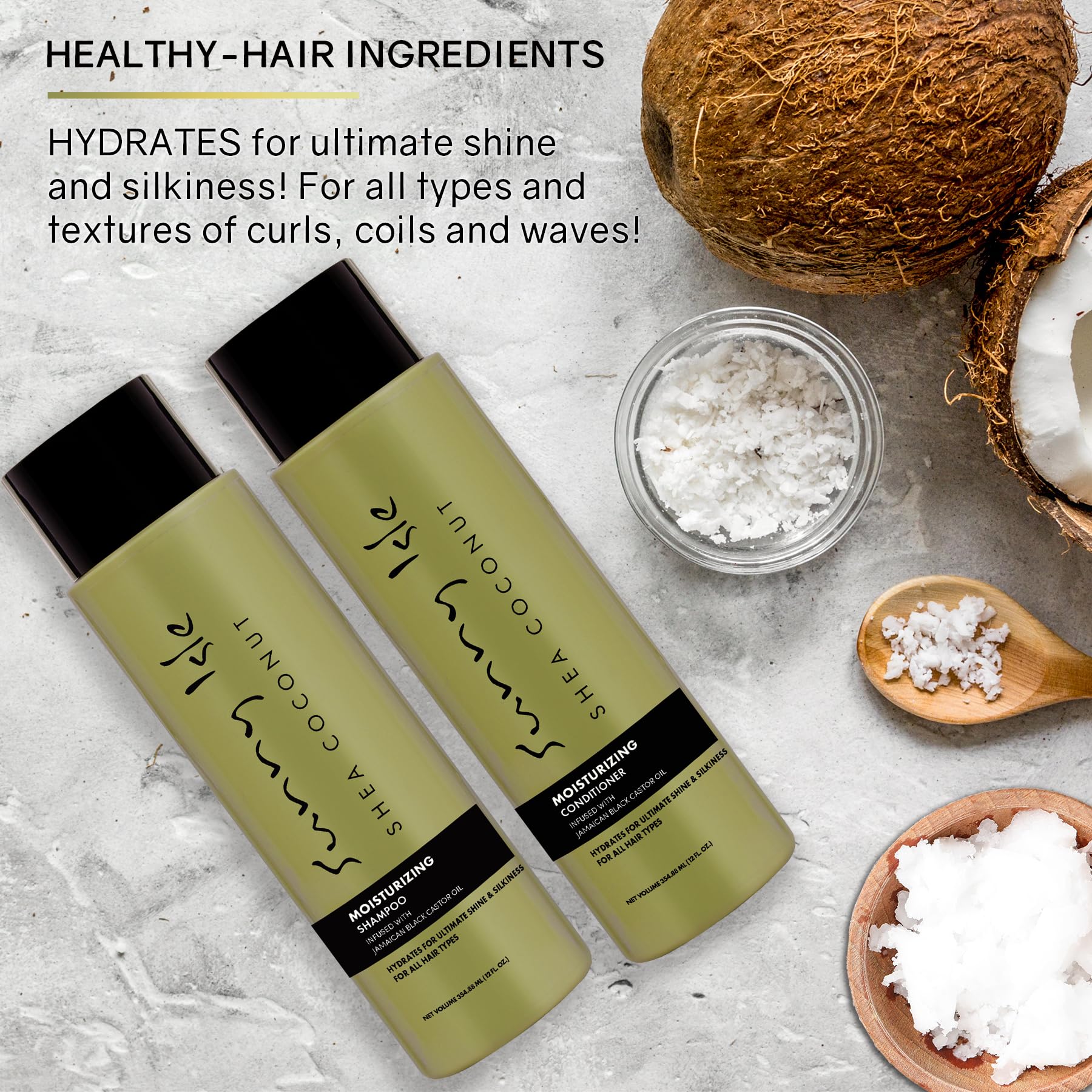 Sunny Isle Shea Coconut Moisturizing Conditioner 12oz | Infused with Jamaican Black Castor Oil | Curly Hair Conditioner | Quenches & Softens Dry Curls, Waves, Coils | Silicone, Paraben & Sulfate-FREE