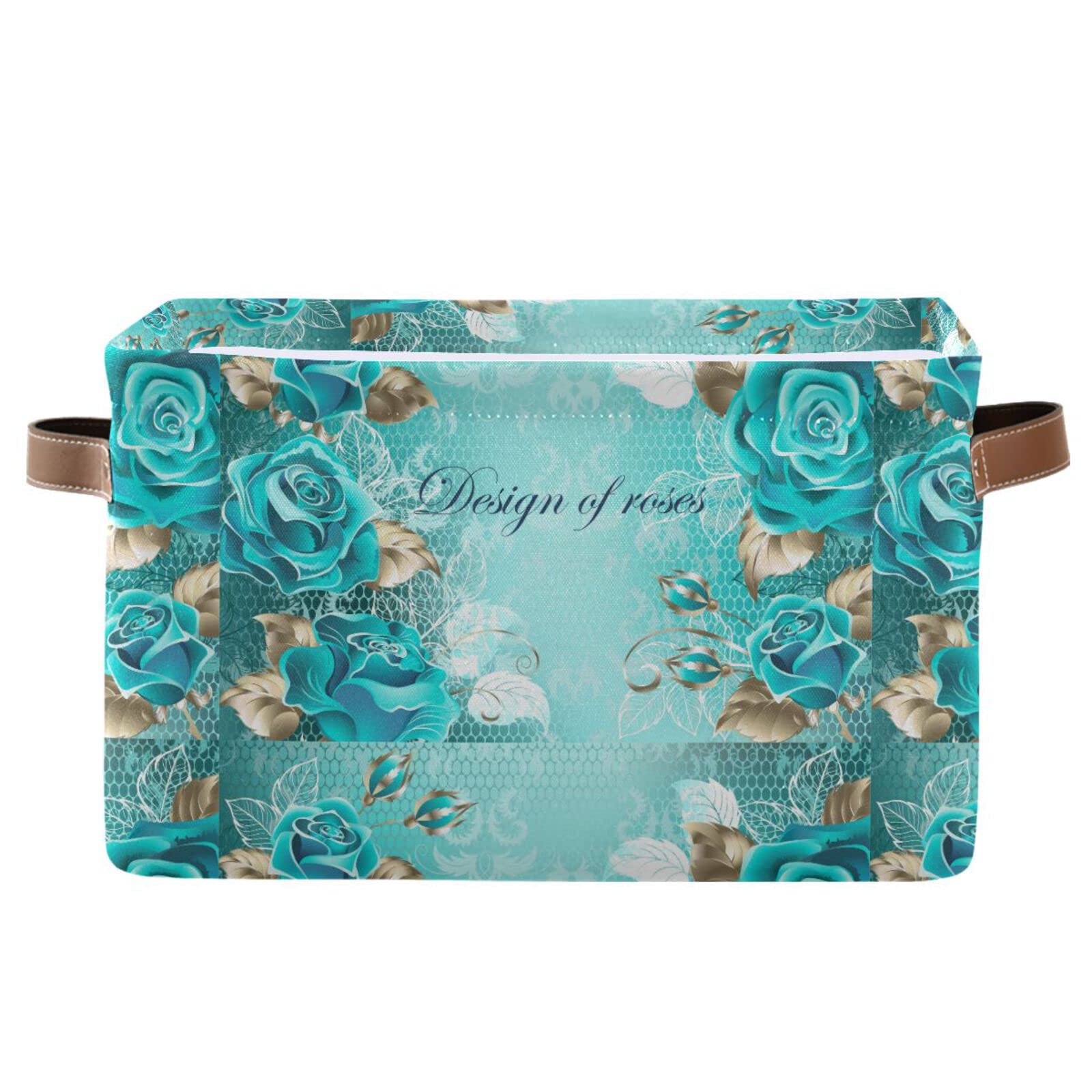 ALAZA Blue Rose Flower Beautiful Foldable Storage Box Storage Basket Organizer Bins with Handles for Shelf Closet Living Room Bedroom Home Office 1 Pack