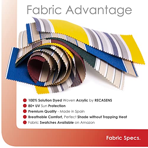 ADVANING MA1210-A447H2 Luxury Series, Premium Quality Manual Retractable Patio Awning, 100% Solution Dyed European Acrylic Easy UV Sunshade Manual Hand Crank, 12'x10', Ocean Blue - Sand Beige Stripes