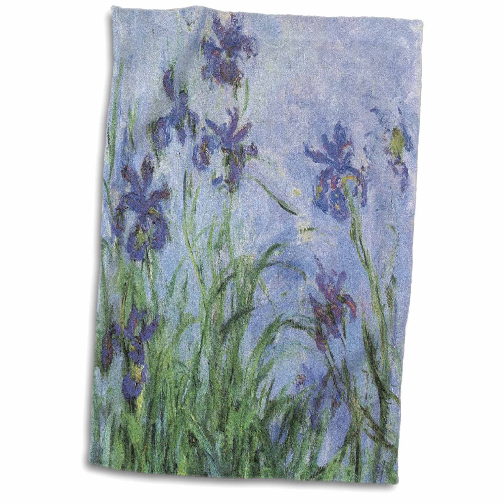 3D Rose Irises Vintage Monet Floral Towel, 15" x 22", Multicolor