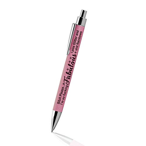 KATE POSH Bitch please I'm so fucking FABULOUS, I piss glitter and shit rainbows - Engraved Pink Leather Pen - Funny Gag Gift