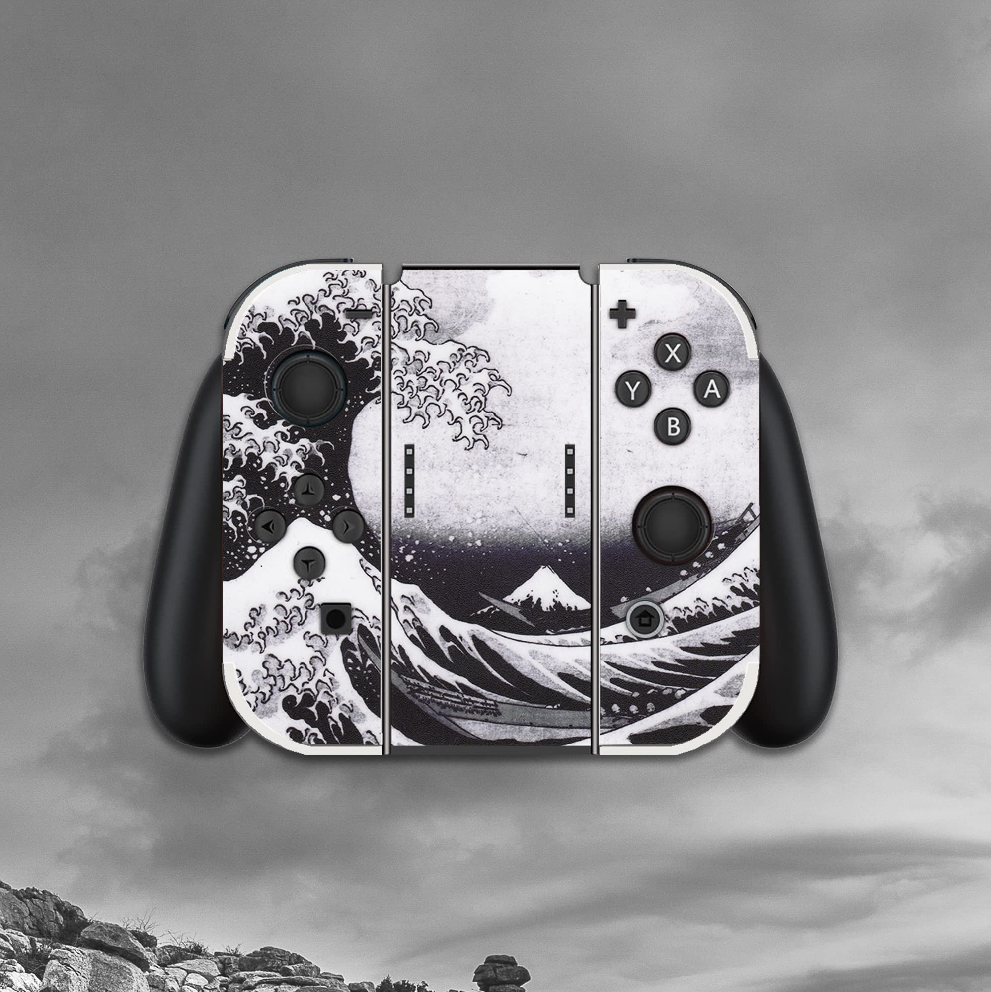 BelugaDesign Wave Switch Skin | Cool Sticker Wrap Vinyl Decal | Painting Japanese Water Ocean Cute | Compatible with Nintendo Switch OLED (Switch OLED, Gray)