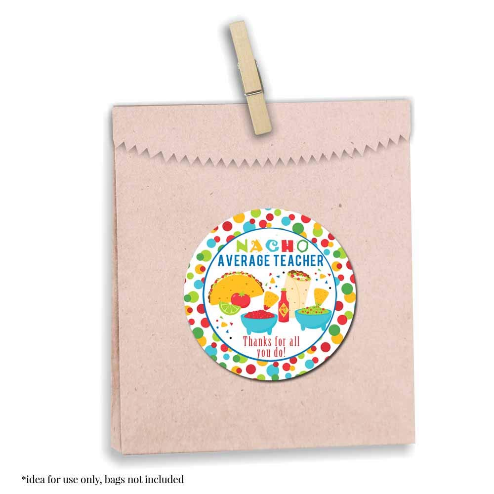 Nacho Average Taco Themed Teacher Appreciation Thank You Sticker Labels, 40 2" Party Circle Stickers by AmandaCreation, Great for Envelope Seals & Gift Bags