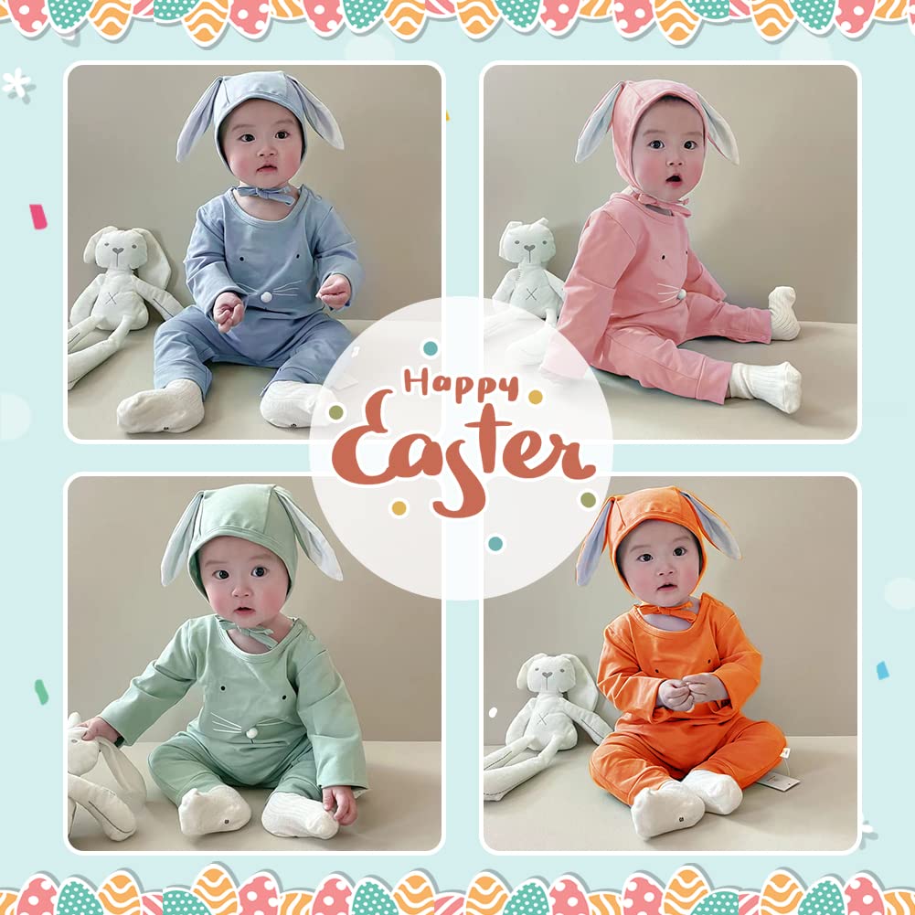 XIFAMNIY Easter Outfits Baby Girls Boys Bunny Romper Bodysuit Jumpsuit Infant Newborn with Rabbit Hat