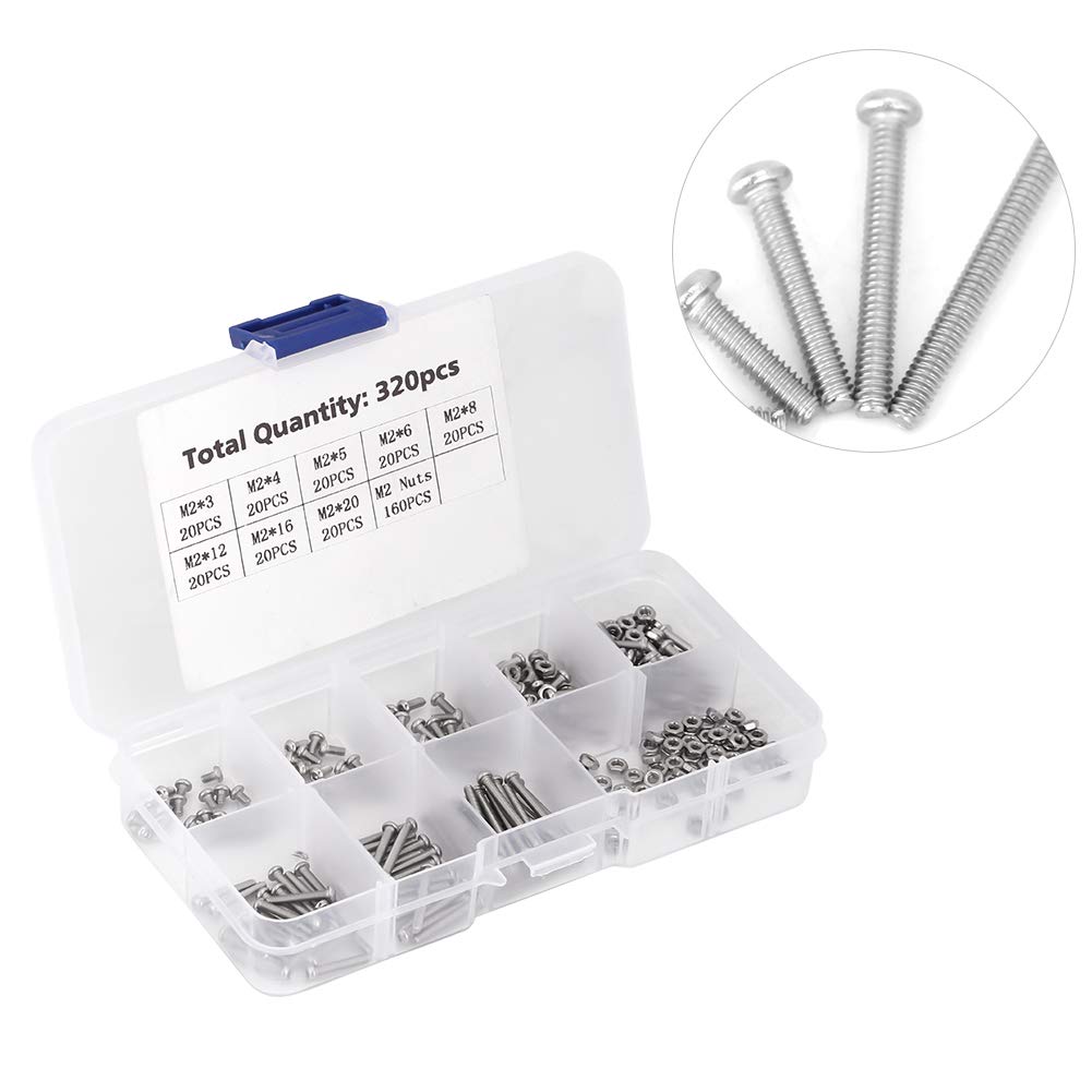 Walfront 320pcs M2 Machine Screws Set Fasteners Reinforcement Tool For Laptop/Hard Disk/Keyboard/Phone/PC, Fastener