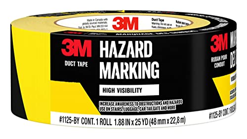 3M 1125-BY Hazard Marking Duct Tape, Black & Yellow, 1.88 inches by 25 Yards, 1 roll