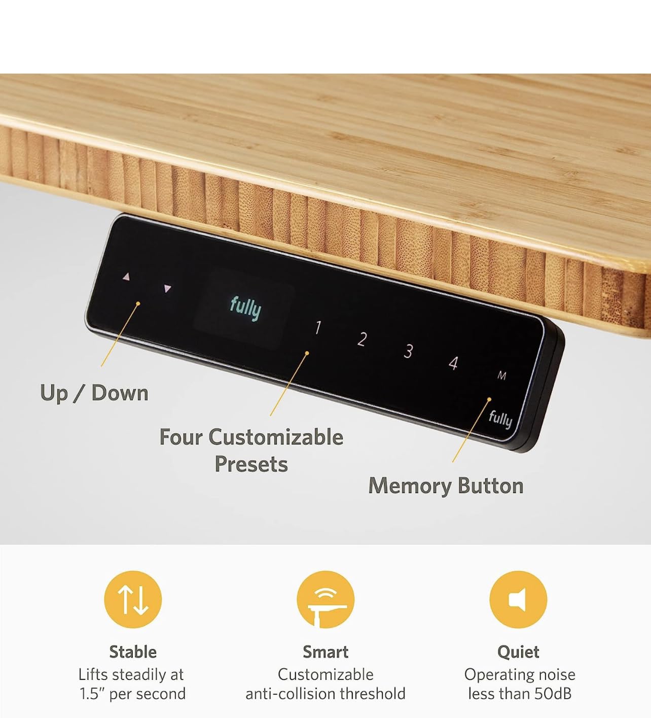 Fully Jarvis Standing Desk 60" x 27" Dark Bamboo Top - Electric Adjustable Desk Height from 30" to 49" with Memory Preset Controller (Rectangle, Black Frame)