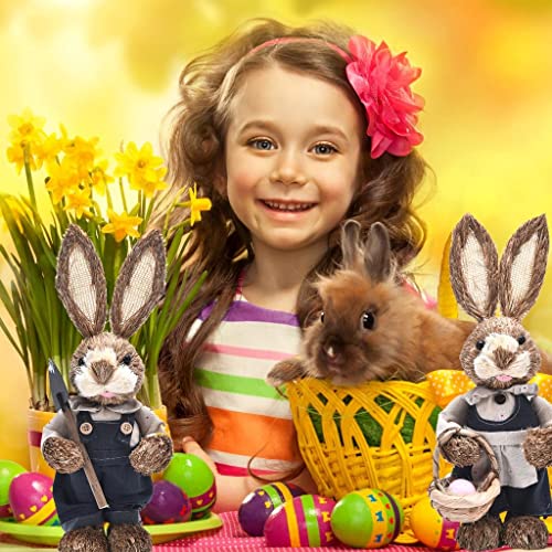 kekafu 2Pc Easter Standing Bunny Figurine Bunny Sculpture Decorative Statue Home Garden Wedding Ornament Doll Toy Artificial Animal Model Spring Easter Gift Souvenir Figurine for Tabletop Decor